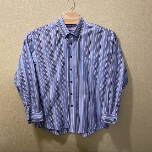 Alan Flusser | Shirts | Mens Xl Alan Flusser 0 Cotton Blue Stripe Long Sleeve Button Up Dress ...